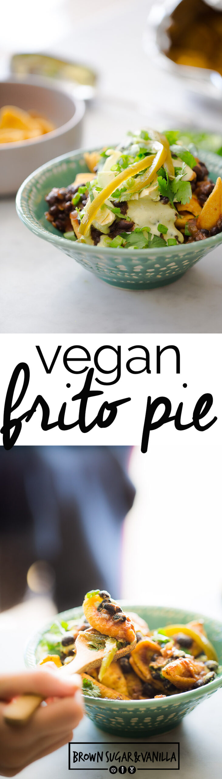 Healthy Vegan Frito Pie with Black Bean Chili & Poblano Crema