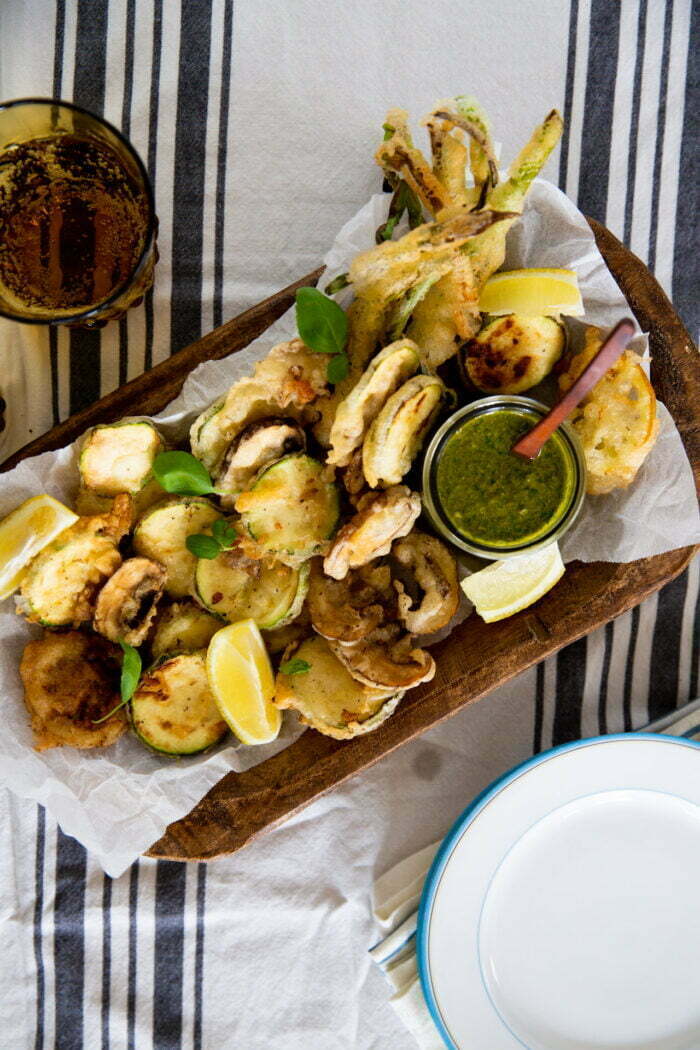 Vegetable fritto misto with Italian salsa verde