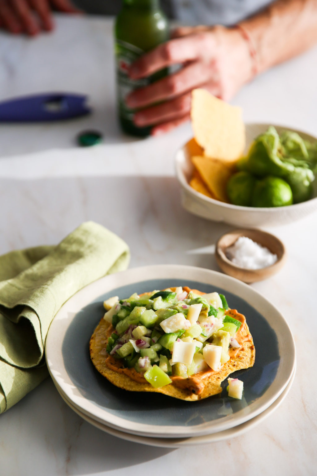 Tostadas de Ceviche verde de palmito (palm heart green ceviche)